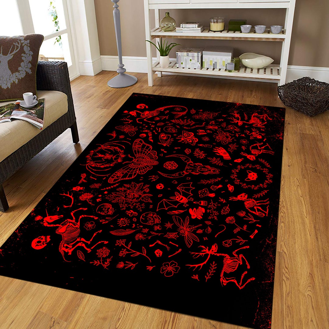 Red Gothic Rug, Halloween Witchy Design, Cotton Base - Etsy