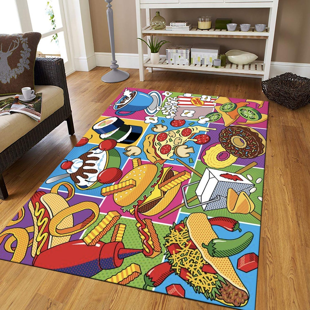 Snack Rug, Pop Art Rug, Comic Rug, Hamburger Rug, Kitchen Rug, Food ...