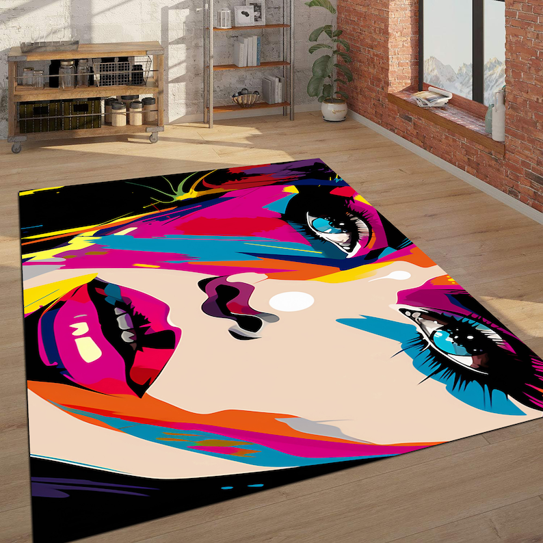 Colorful Women Rug, Pop Art Area Mat, Lip Rug, Girls Room Rug ...