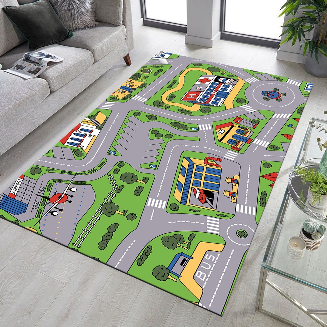 City Road Map Rug, Play Room Carpet, Activity Mat, Nursery Decor, Kids ...
