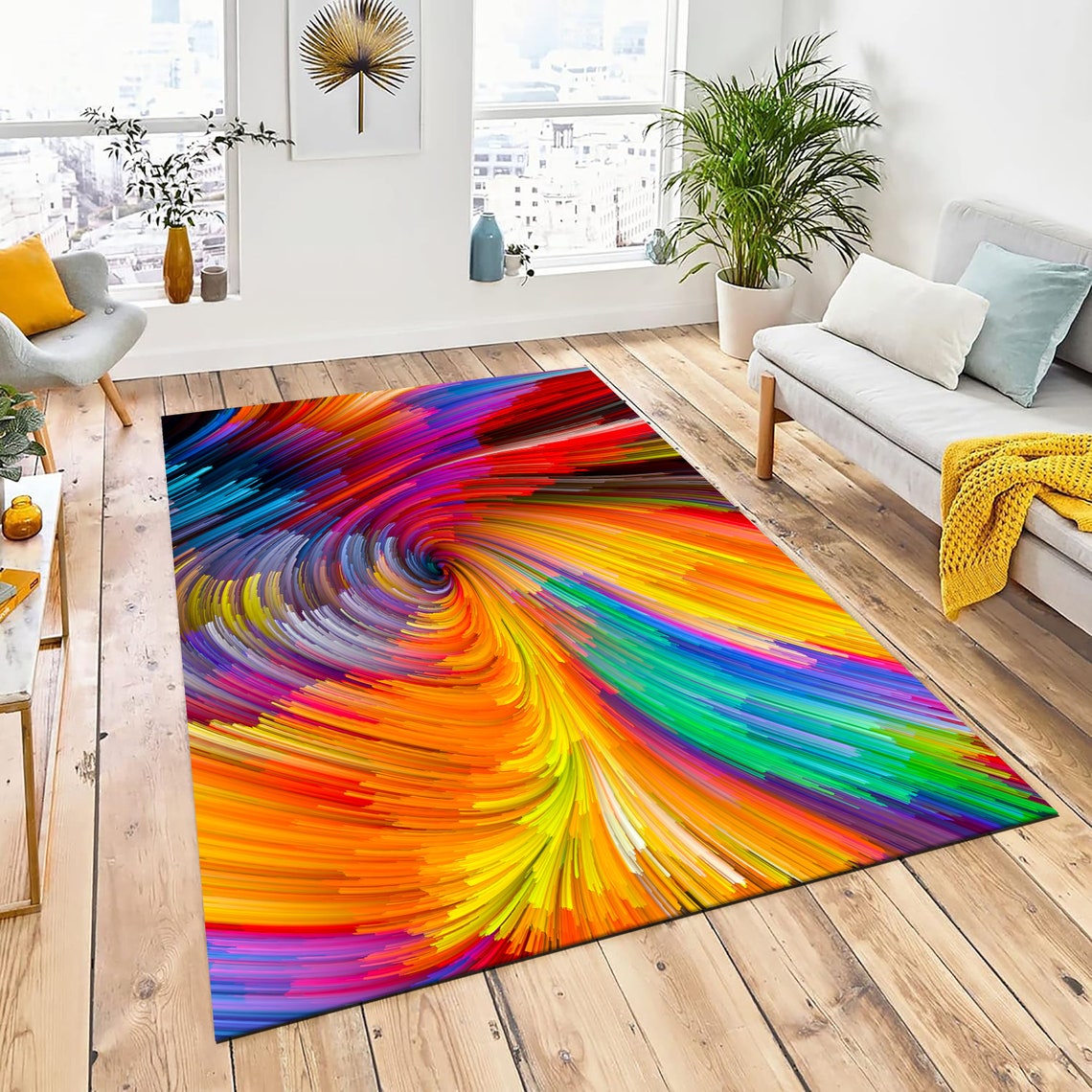 Colorful Rug, Abstract Watercolor Rug, Rainbow Carpet, Non Slip High ...