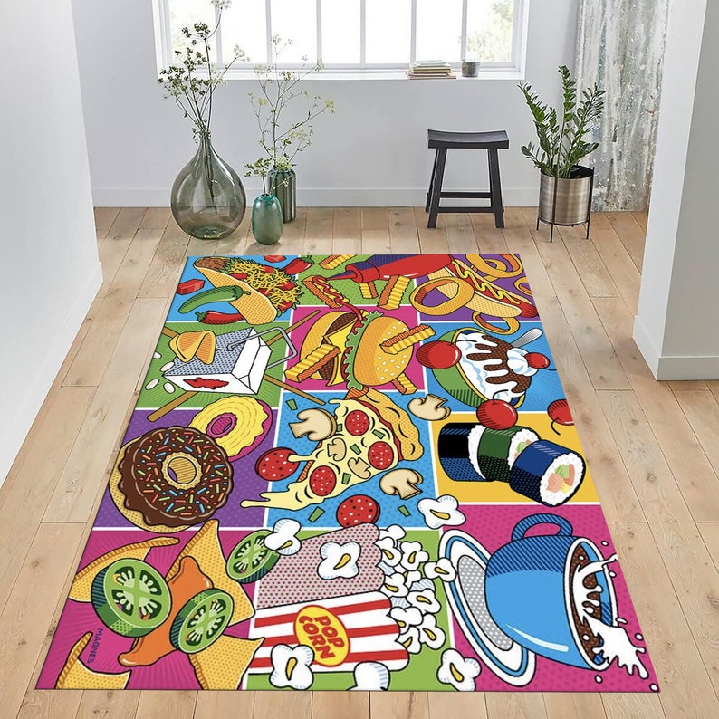 Snack Rug, Pop Art Rug, Comic Rug, Hamburger Rug, Kitchen Rug, Food ...