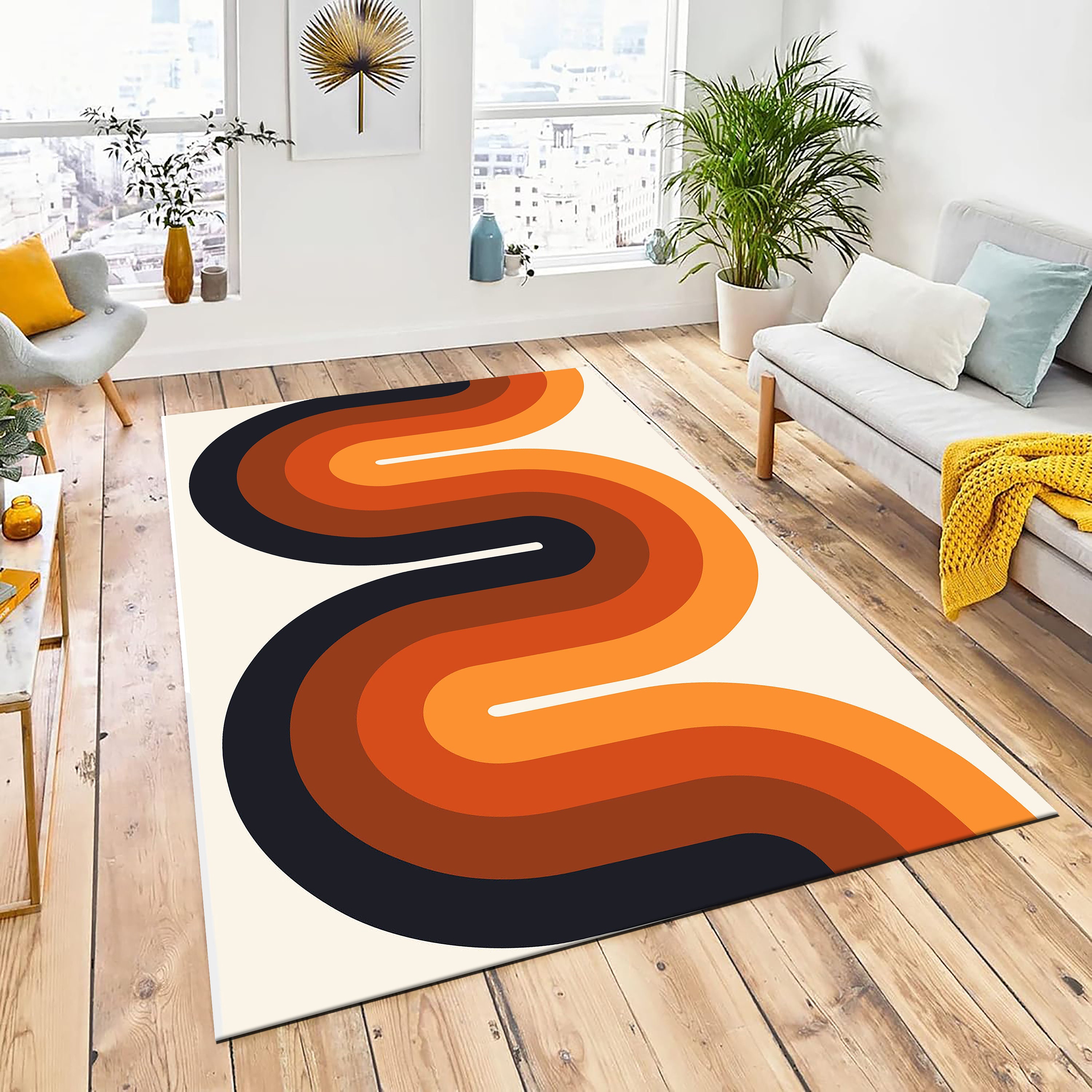 70s Retro Stripes Rug, Abstract Retro Area Rug, Modern Bohemian Carpet ...