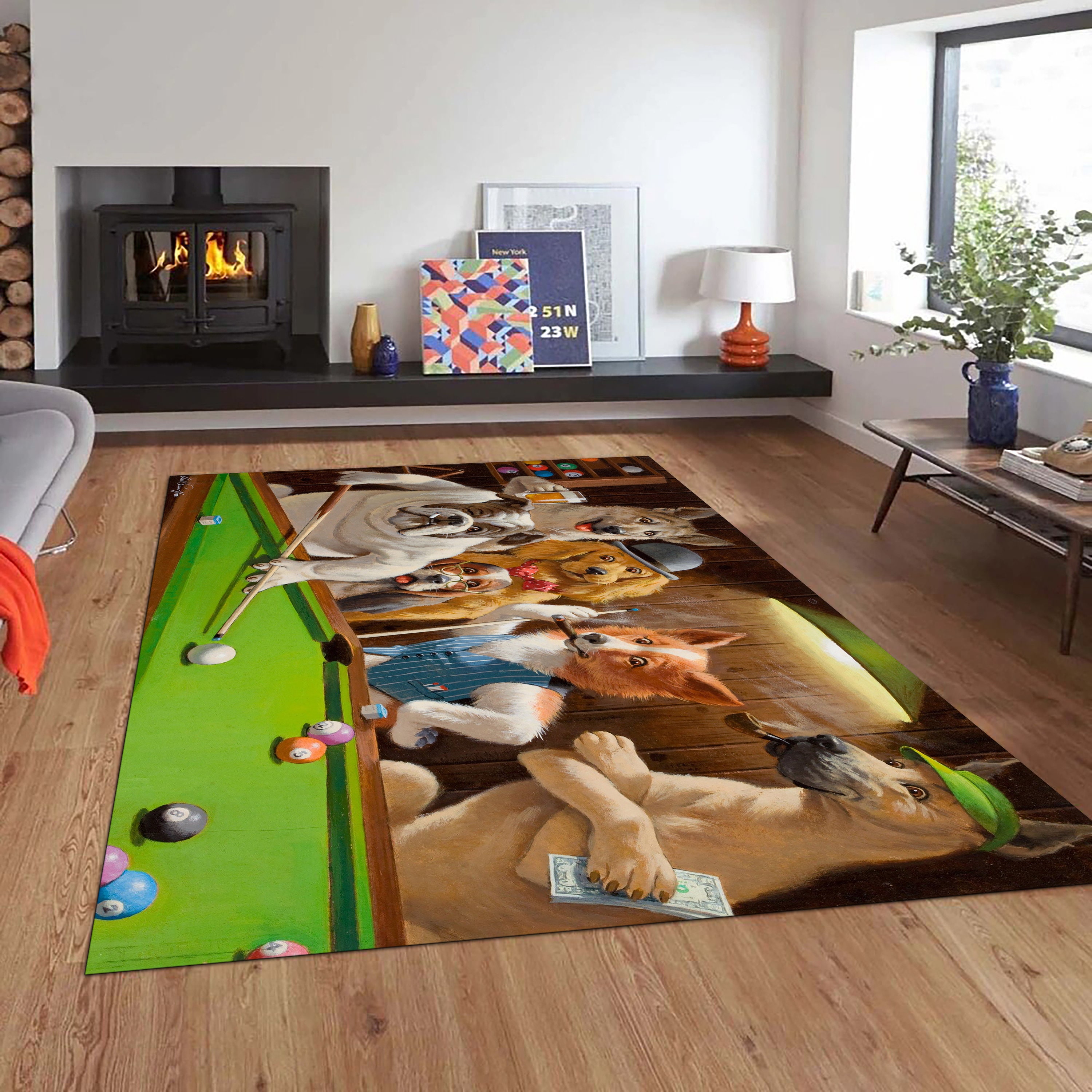 Dogs Playing Pool Rug, Bar Decor, Billiard Rug, Funny Animals Rug ...