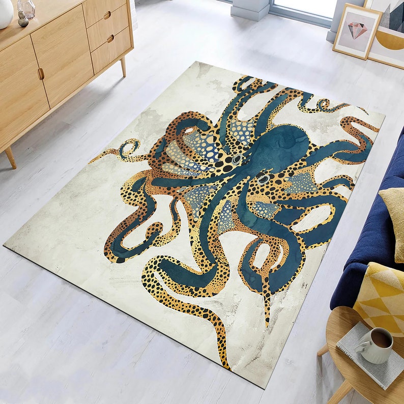 Octopus Rug, Animal Rug, Patterned Printing Rug, Patterned Rug, Modern ...