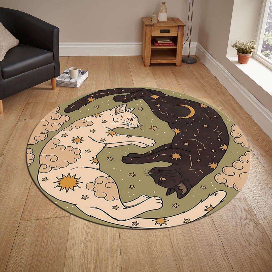 Round Rug, Yin-yang Cats, Cat Prints, Cute Cats Rug, Custom Rug, Home ...