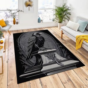 Gothic Raven Rug, Goth Crow Rug With Ankh and Pentagram Symbols, Gothic ...