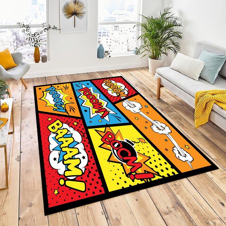 Pop Art Area Rug, Comic Book Style, Colorful Graffiti - Etsy UK