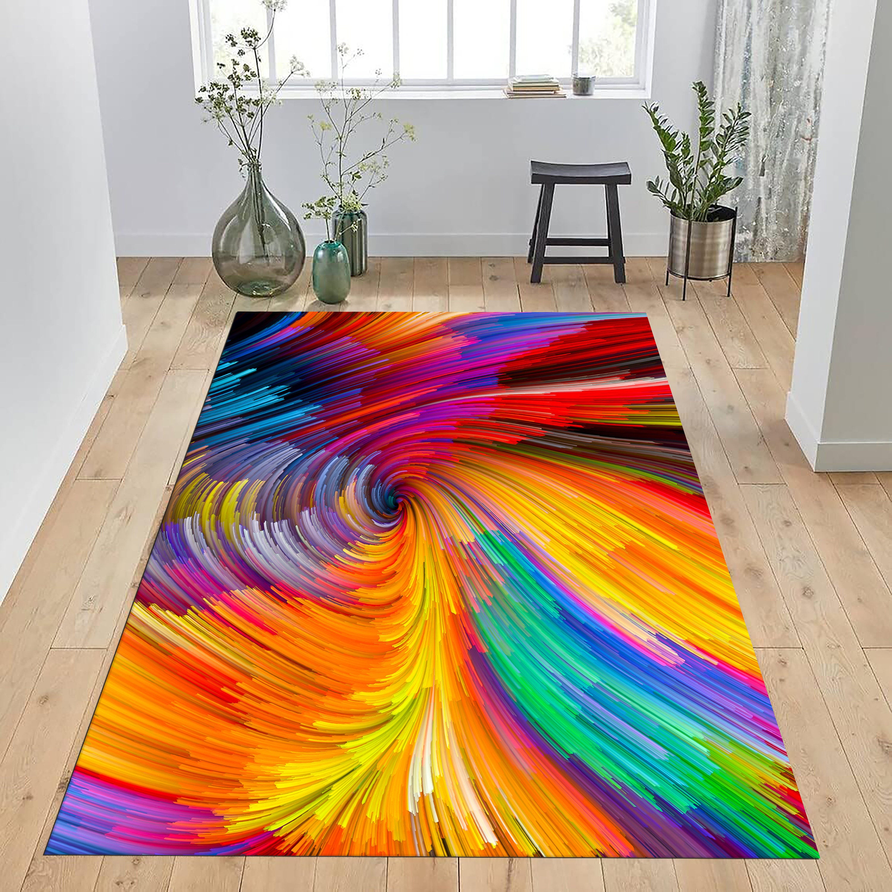 Colorful Rug, Abstract Watercolor Rug, Rainbow Carpet, Non Slip High ...