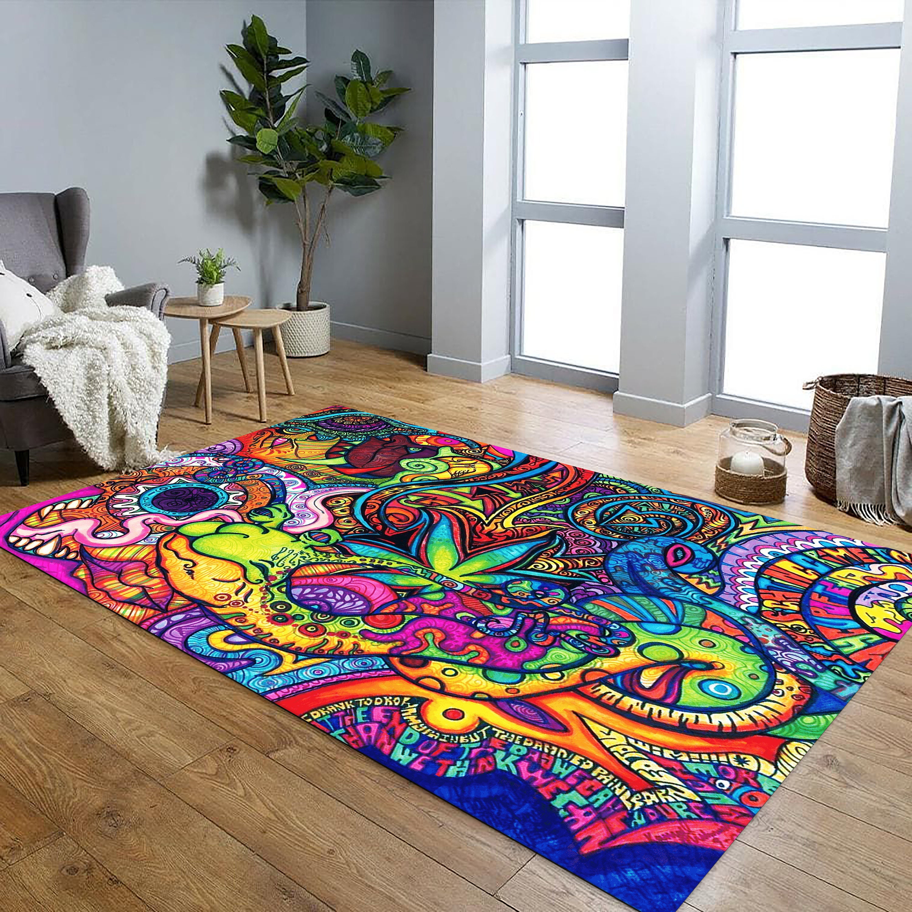 Psychedelic Tapestry Rug, Trippy Tapestries Art Rug, Modern Rugs, Anti ...