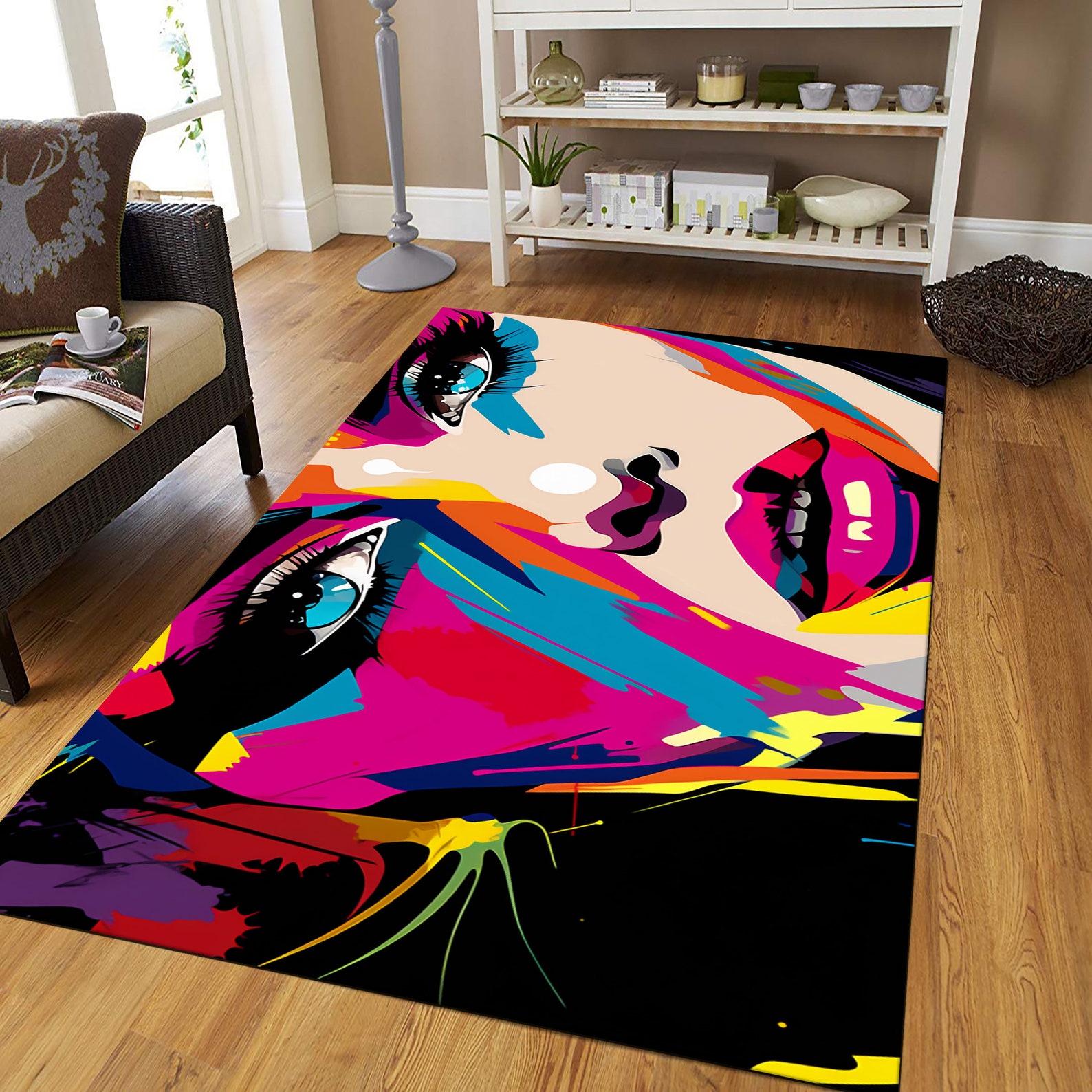 Colorful Women Rug, Pop Art Area Mat, Lip Rug, Girls Room Rug ...