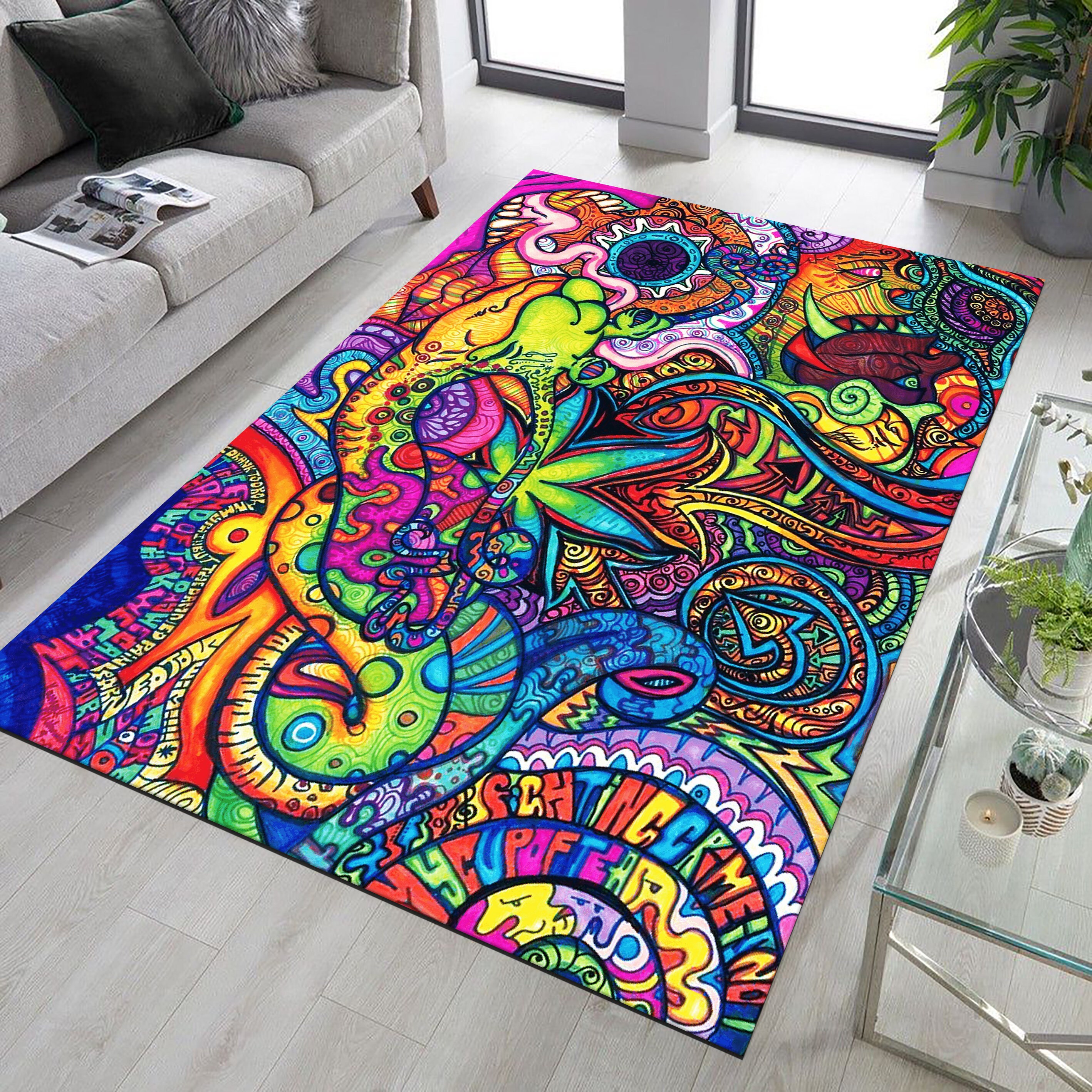 Psychedelic Tapestry Rug, Trippy Tapestries Art Rug, Modern Rugs, Anti ...