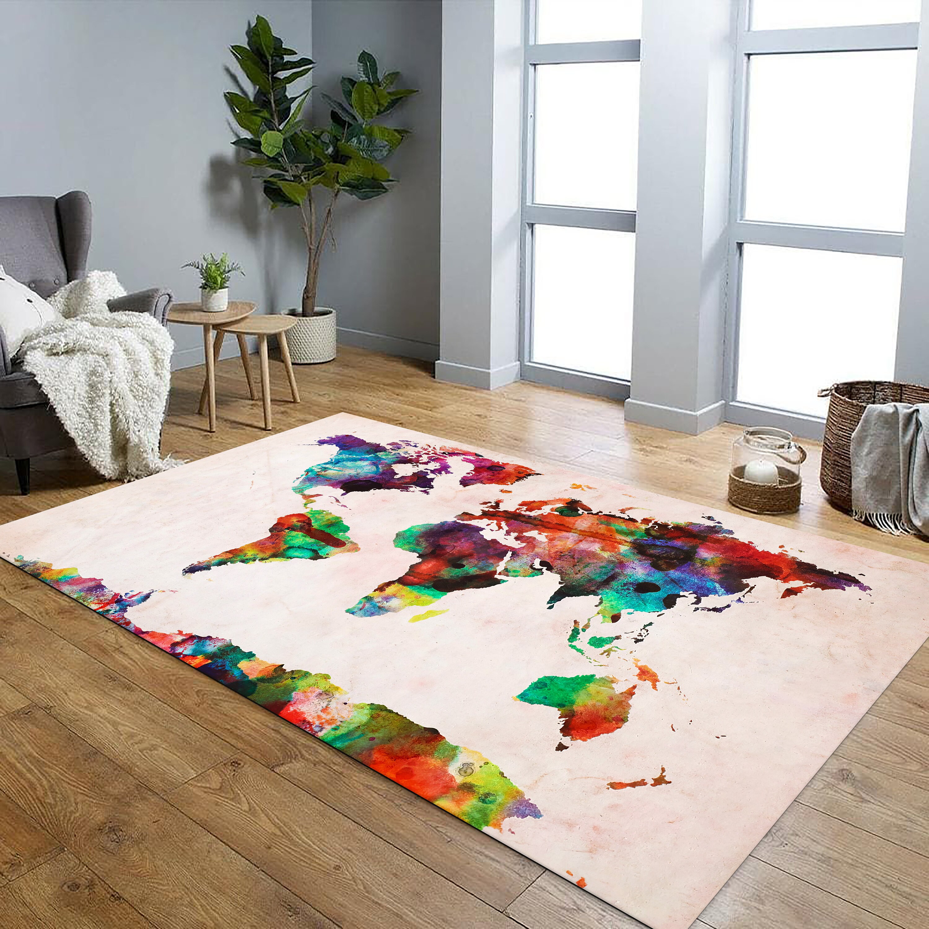 Colorful World Map Rug, Map Carpet, Modern Rug, Design Rug, Modern Rug ...