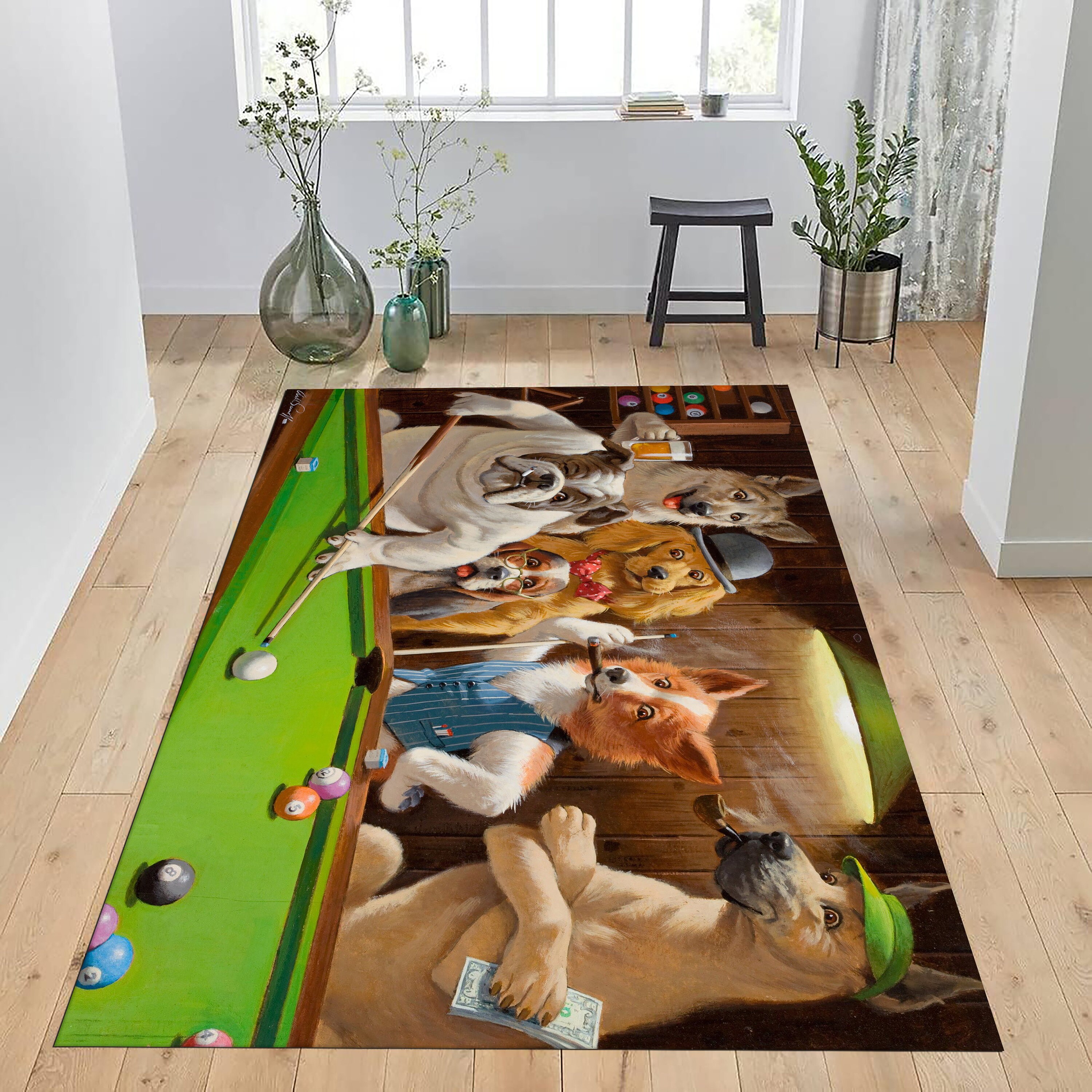 Dogs Playing Pool Rug, Bar Decor, Billiard Rug, Funny Animals Rug ...
