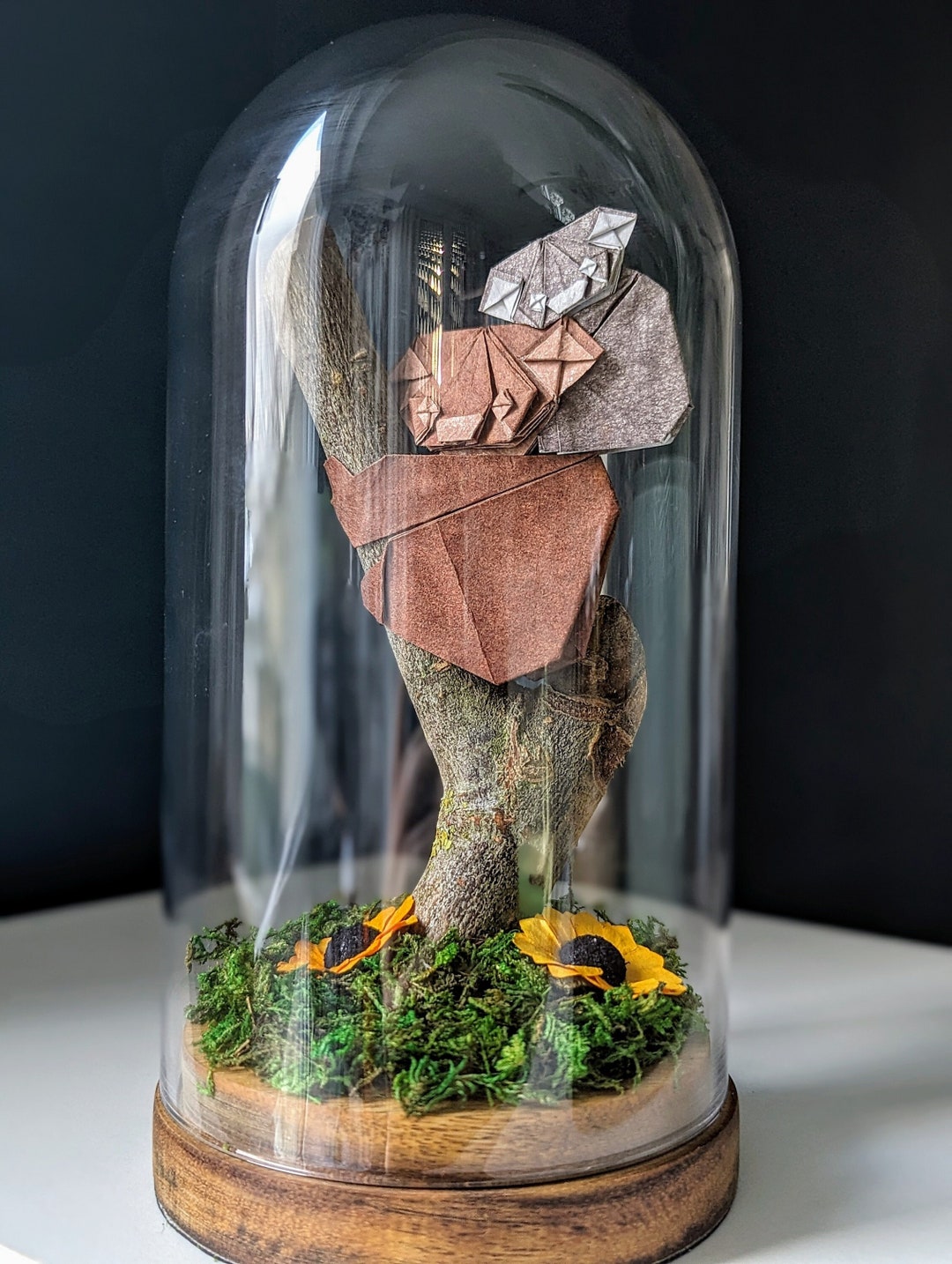Origami Koalas Under Glass Bell, Sculpture, Decoration. Handmade ...