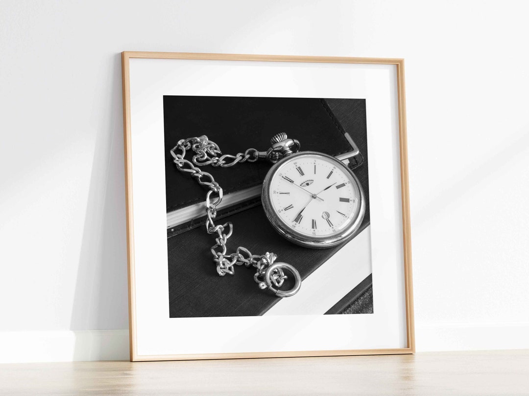 Black and White Vintage Pocket Watch Print, Digital Download, Printable ...