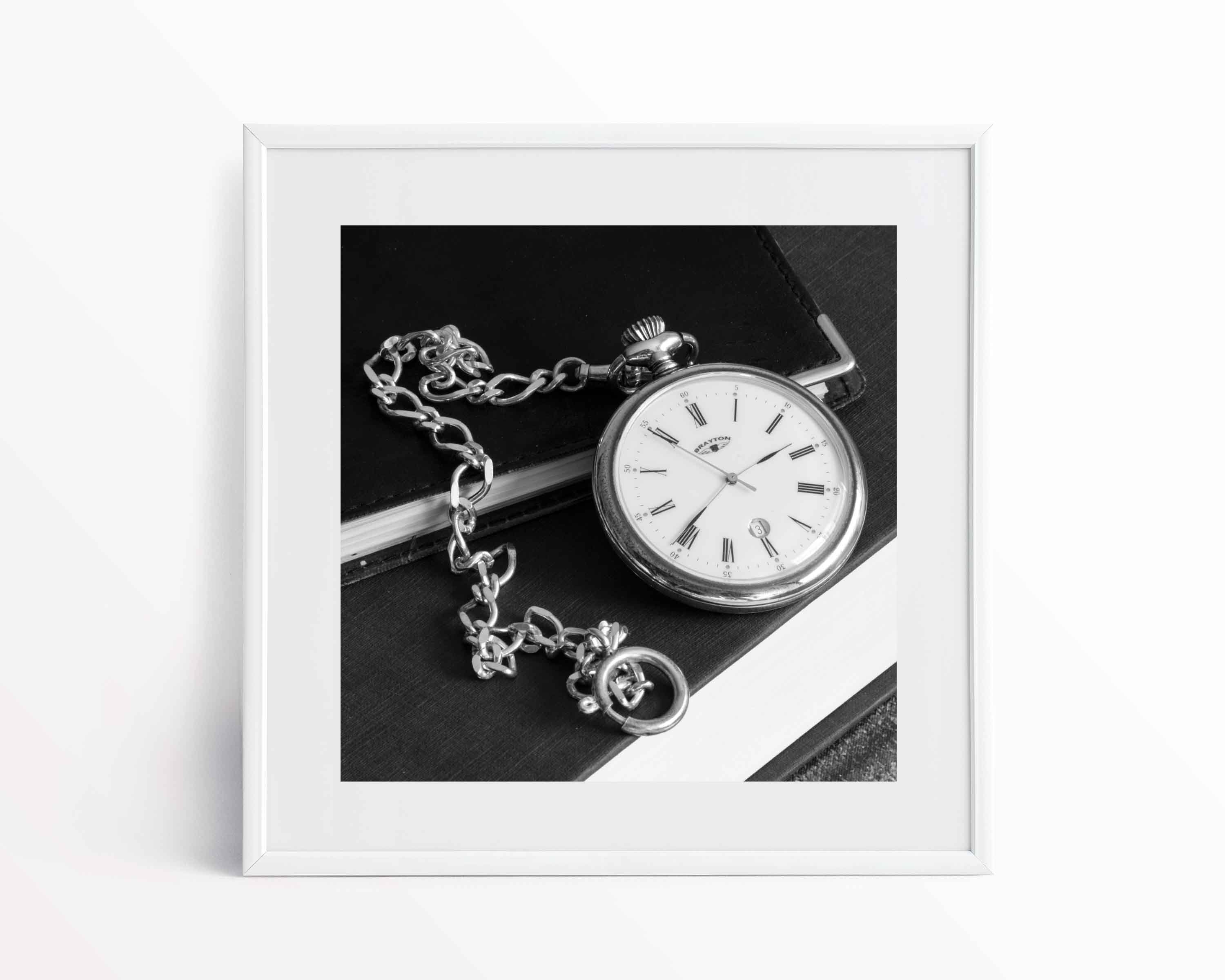 Black and White Vintage Pocket Watch Print, Digital Download, Printable ...
