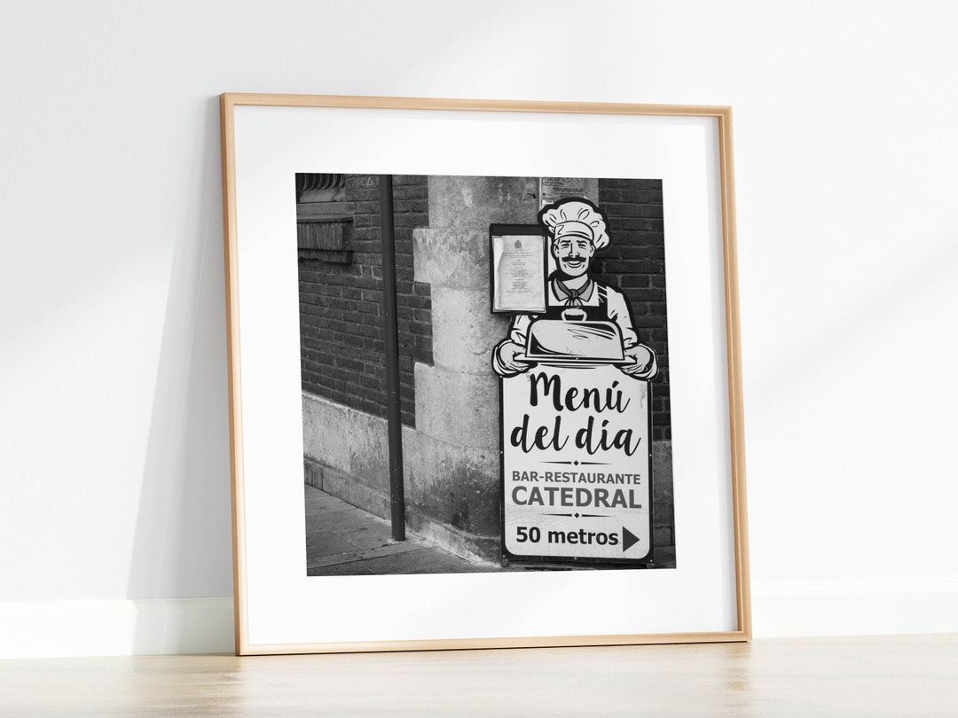 Black and White Spanish Restaurant Sign Photo, Vintage Kitchen Wall Art ...