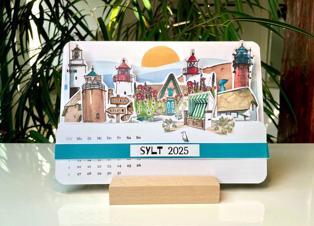 SYLT Art Calendar 2025, With Wooden Stand Made of Beech, North Sea ...