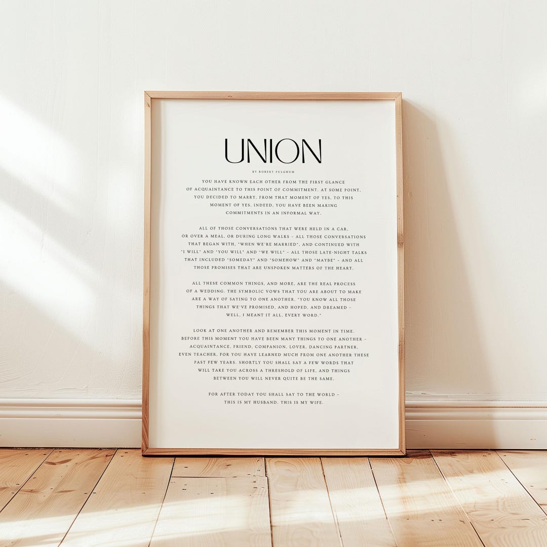 Union Poem Robert Fulghum, Wedding Poem Printable, Romantic Quote, Love ...