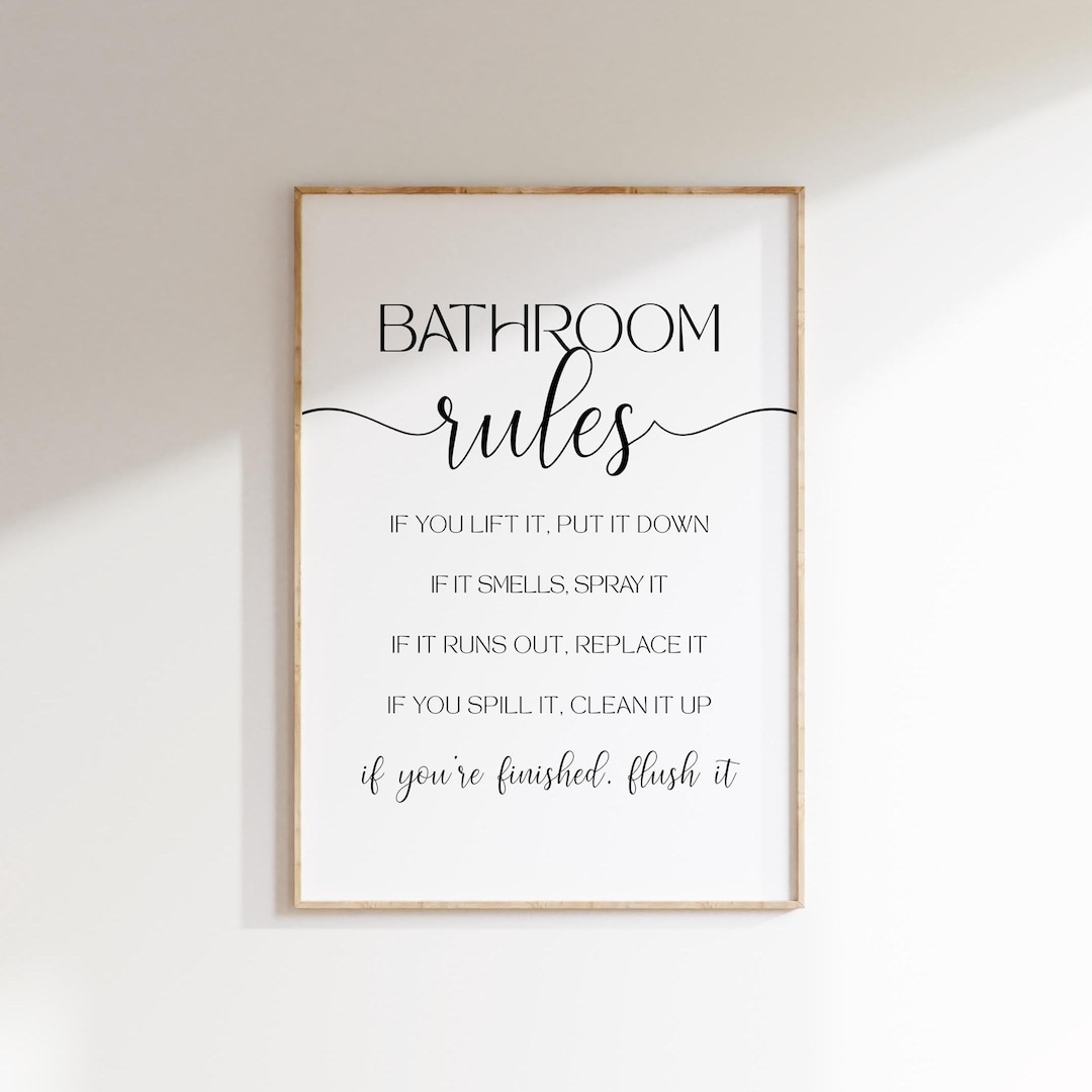 Bathroom Rules Printable, Bathroom Rules Wall Art, Bathroom Wall Decor ...