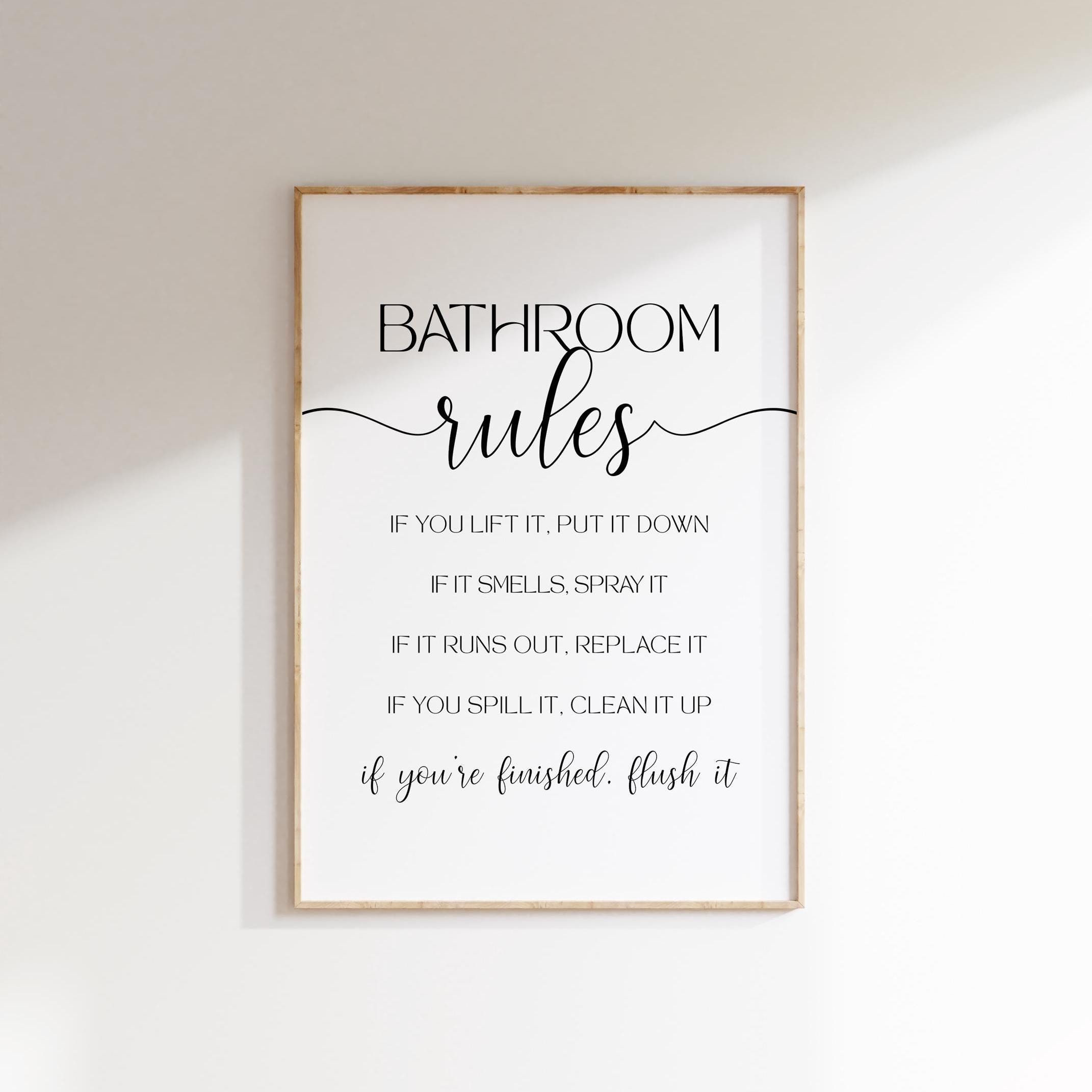 Bathroom Rules Printable, Bathroom Rules Wall Art, Bathroom Wall Decor ...