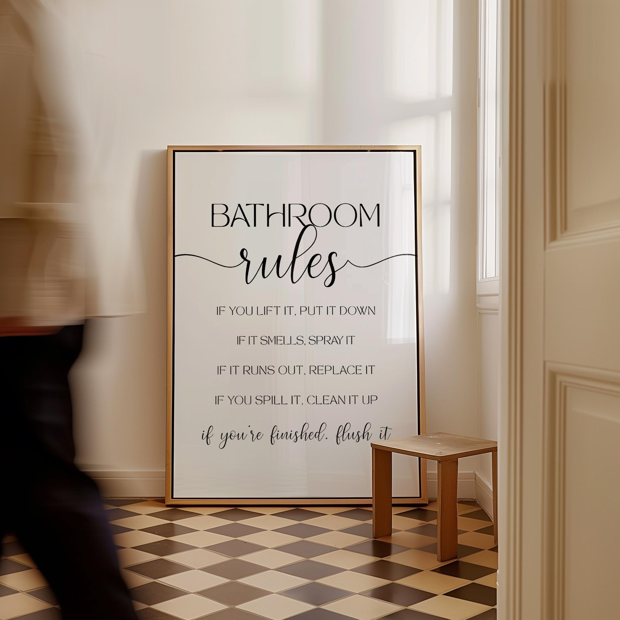 Bathroom Rules Printable, Bathroom Rules Wall Art, Bathroom Wall Decor ...