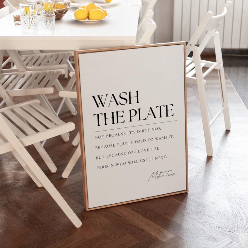 Wash the Plate, Mother Teresa Quote, Kitchen Wall Art, Kitchen Quote ...