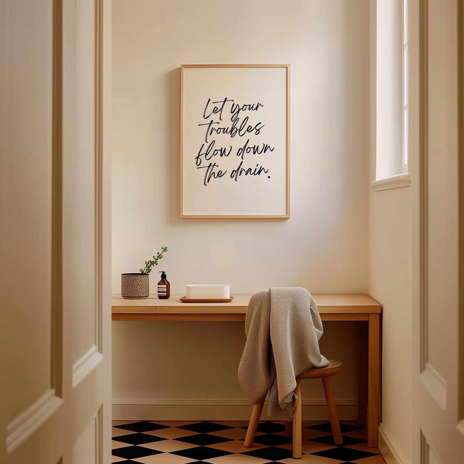 Let Your Troubles Flow Down the Drain, Bathroom Quote Wall Art ...