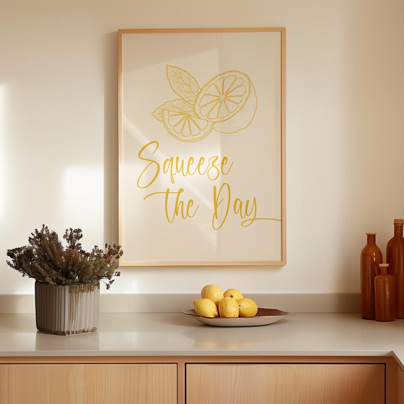 Squeeze the Day Wall Art, Cute Lemon Print, Kitchen Quote Wall Art ...