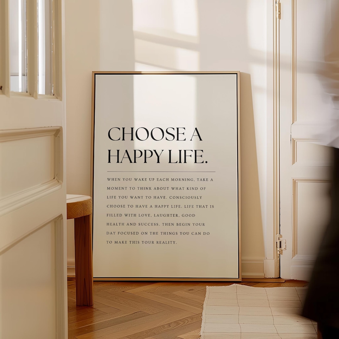 Choose a Happy Life Wall Art, Inspirational Quote Wall Art, Typography ...