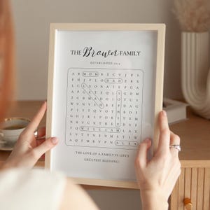 Custom Family Wordsearch Wall Art, Custom Family Name Print, Custom ...