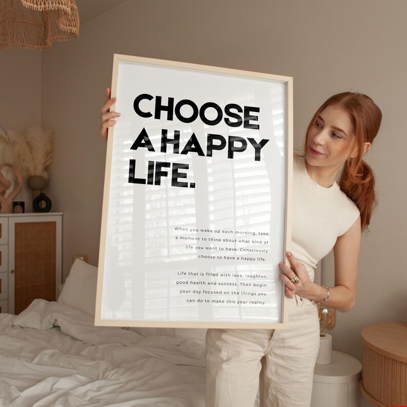Choose A Happy Life Print, Inspirational Wall Art, Happy Quote, Bedroom ...
