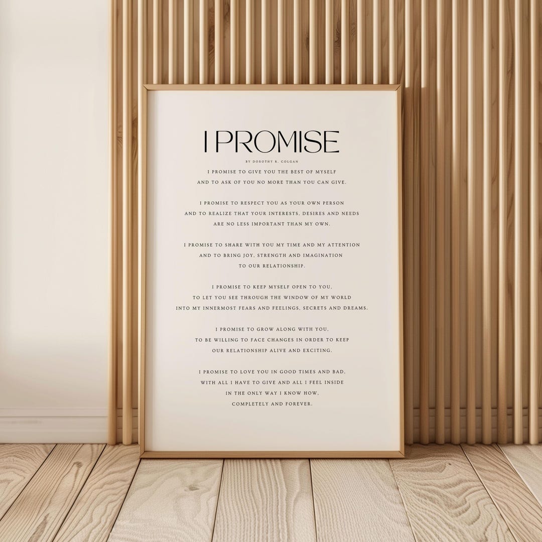 I Promise, Dorothy R. Colgan Poem, Wedding Vows, Marriage Poem Print ...