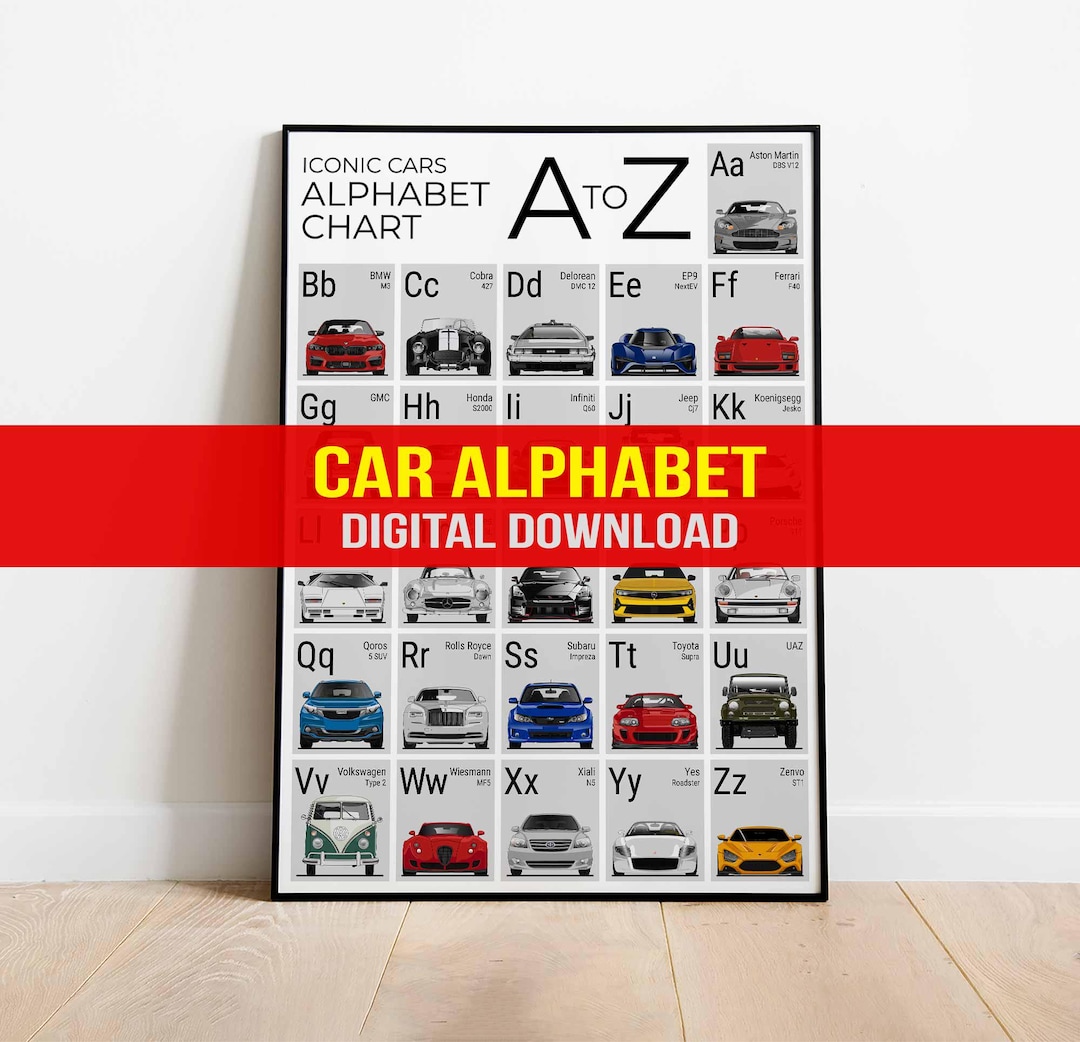 Cars Alphabet Poster, Printable Cars ABC Print, Cars Kids Room Decor ...