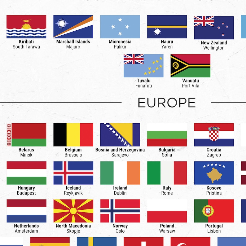 Educational Poster, Flags and Capitals of Countries Print, Homeschool ...