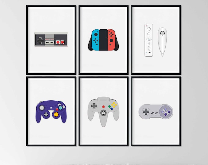 Nintendo Controllers Watercolor Art Print Set Video Game Art Series NES ...