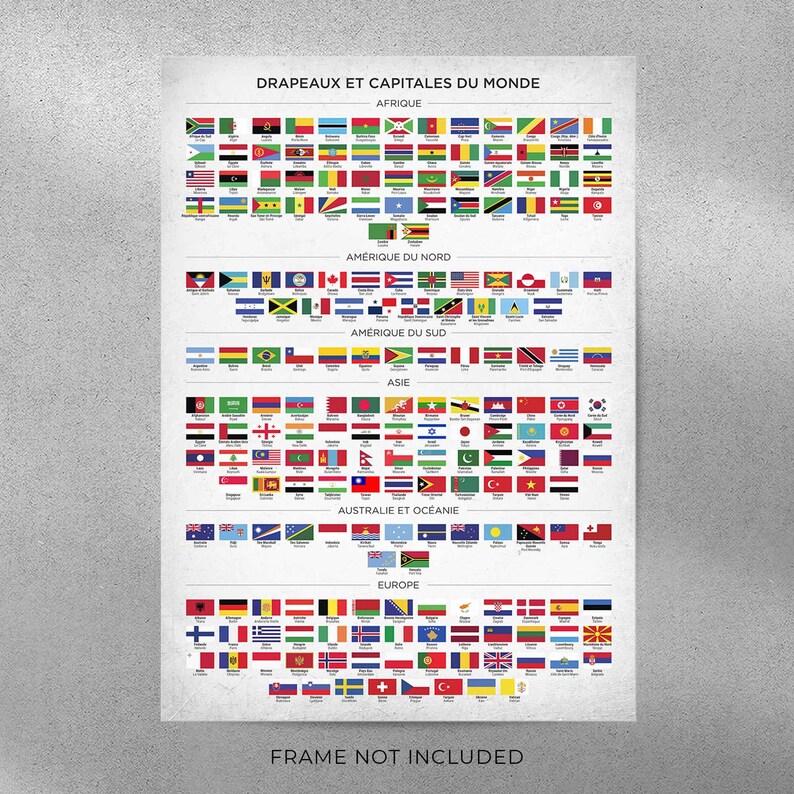 World Flags & Capitals French Print: Educational Homeschool Poster ...