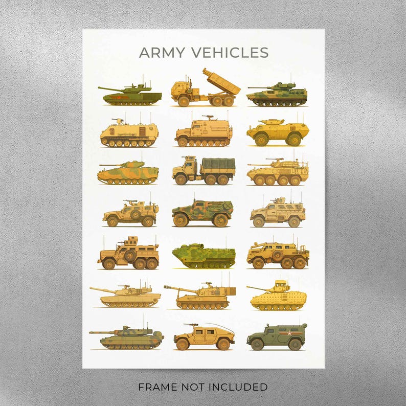 Army Vehicles Poster: Military Tank, Truck, Combat Art Print (unframed ...