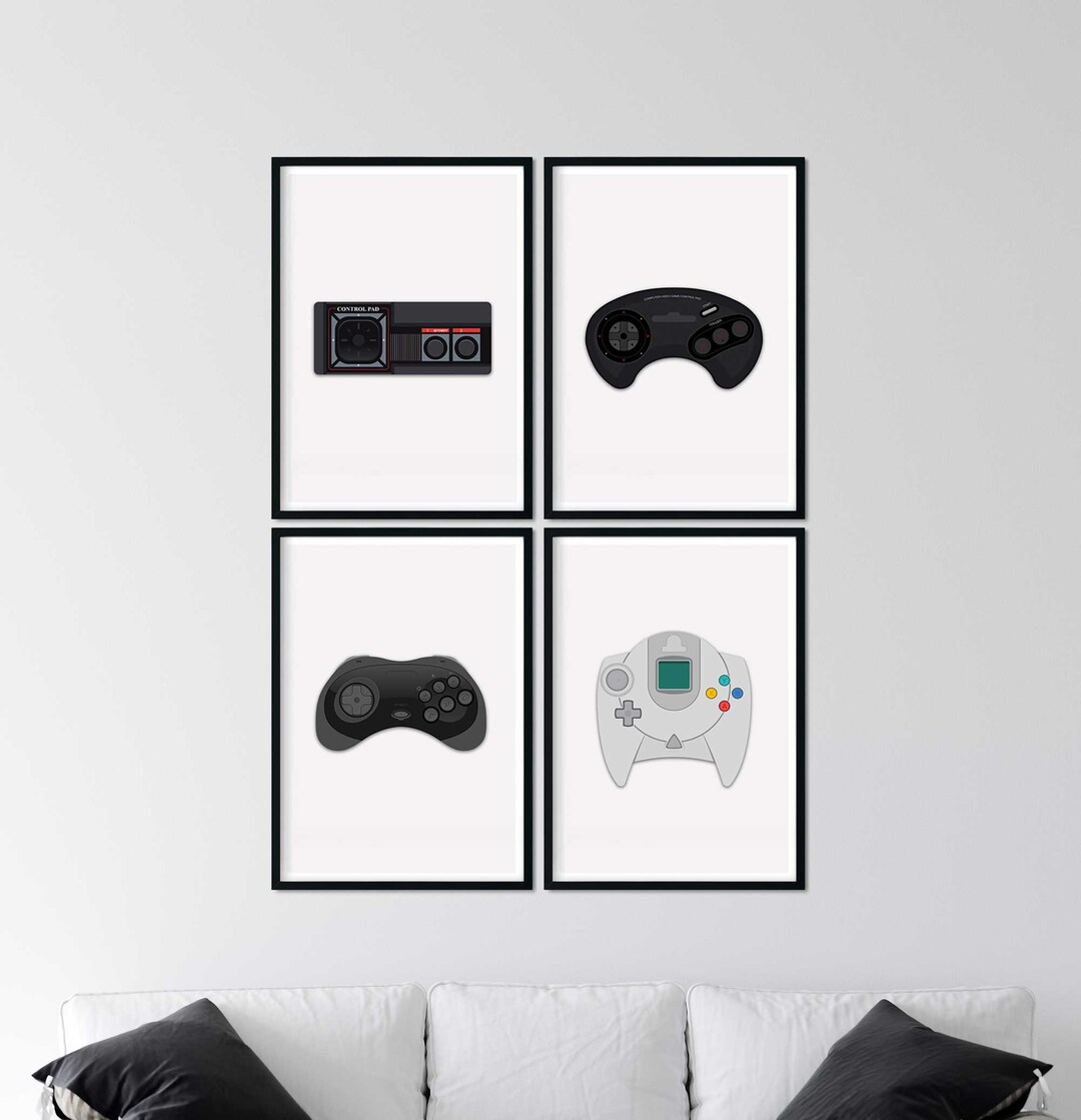 Set of 4 Gaming Posters, Video Game Controller Wall Art With White ...