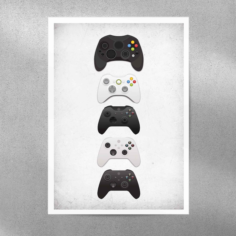 Xbox Controllers Evolution Poster. Xbox Wall Art | Decor for Games Room ...