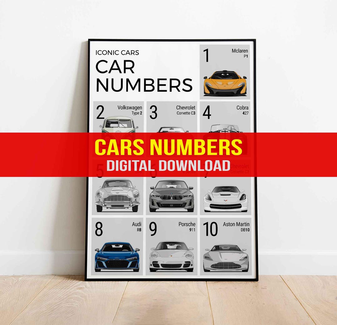 Car Numbers Poster: Count to 10, Vehicle Wall Art (digital Download) - Etsy