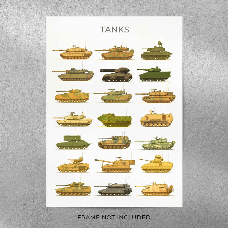 Military Vehicle Poster: Combat Tanks, Army Truck Art Print (unframed ...