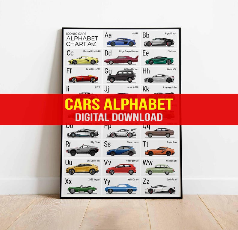 Car Alphabet Poster: A-Z Cars, Kids Room Decor (digital Download) - Etsy