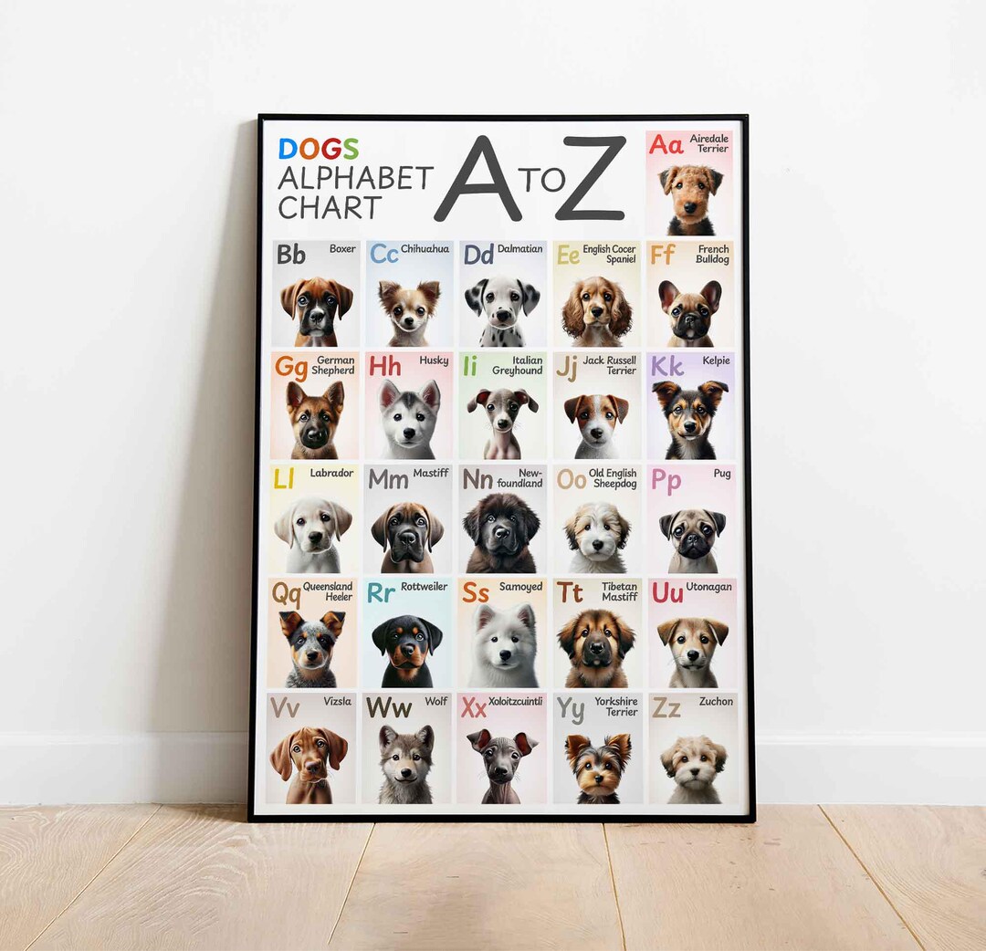 Dog Breed Alphabet Poster: A-Z Nursery Wall Art (unframed) - Etsy