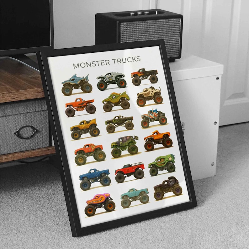 Monster Truck Poster, Monster Jam Print, Extreme Offroad Vehicle ...
