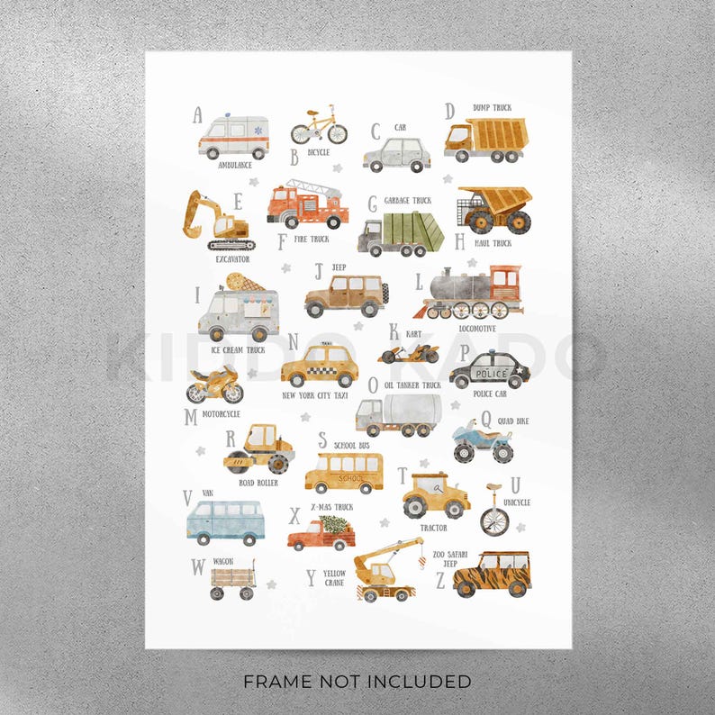 Vehicles ABC Print, Transport Alphabet Poster, Classroom Prints, Boy ...