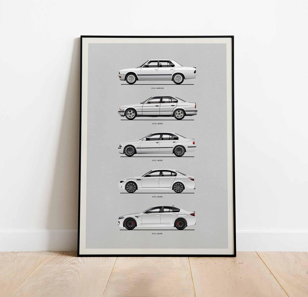 BMW Poster, BMW M5 Evolution Print Featuring Models: E28, E34, E39, E60 ...