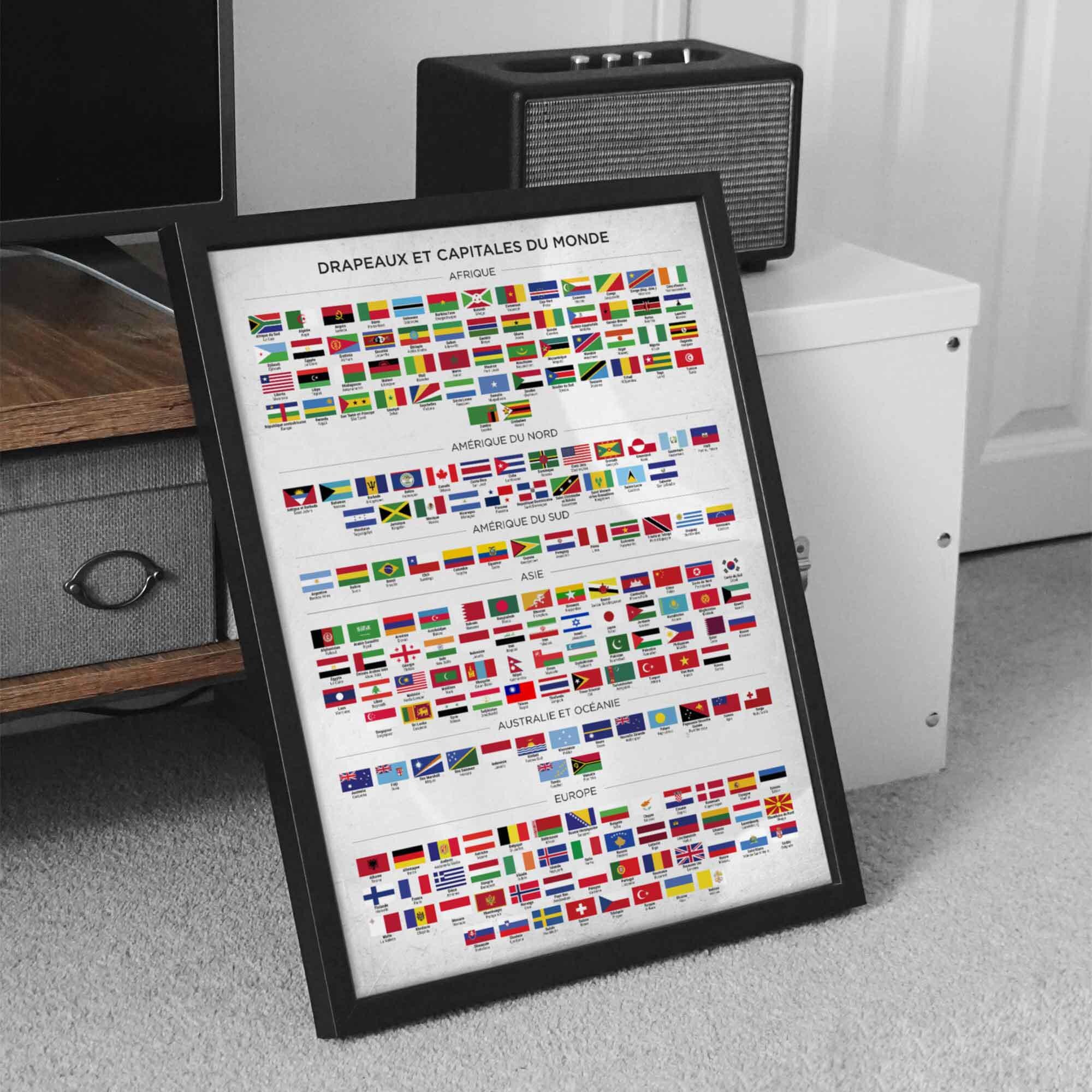 World Flags & Capitals French Print: Educational Homeschool Poster ...