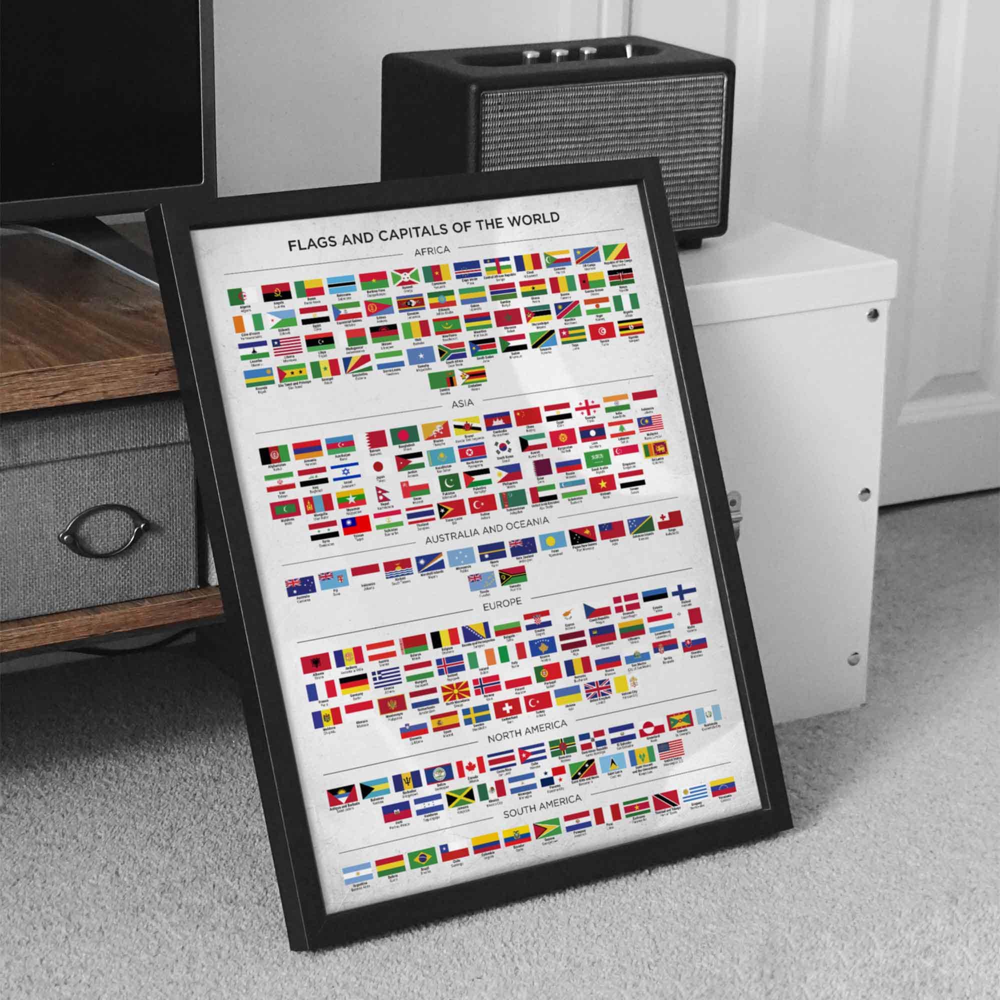 World Flags and Capitals Printable: Educational Geography Decor ...